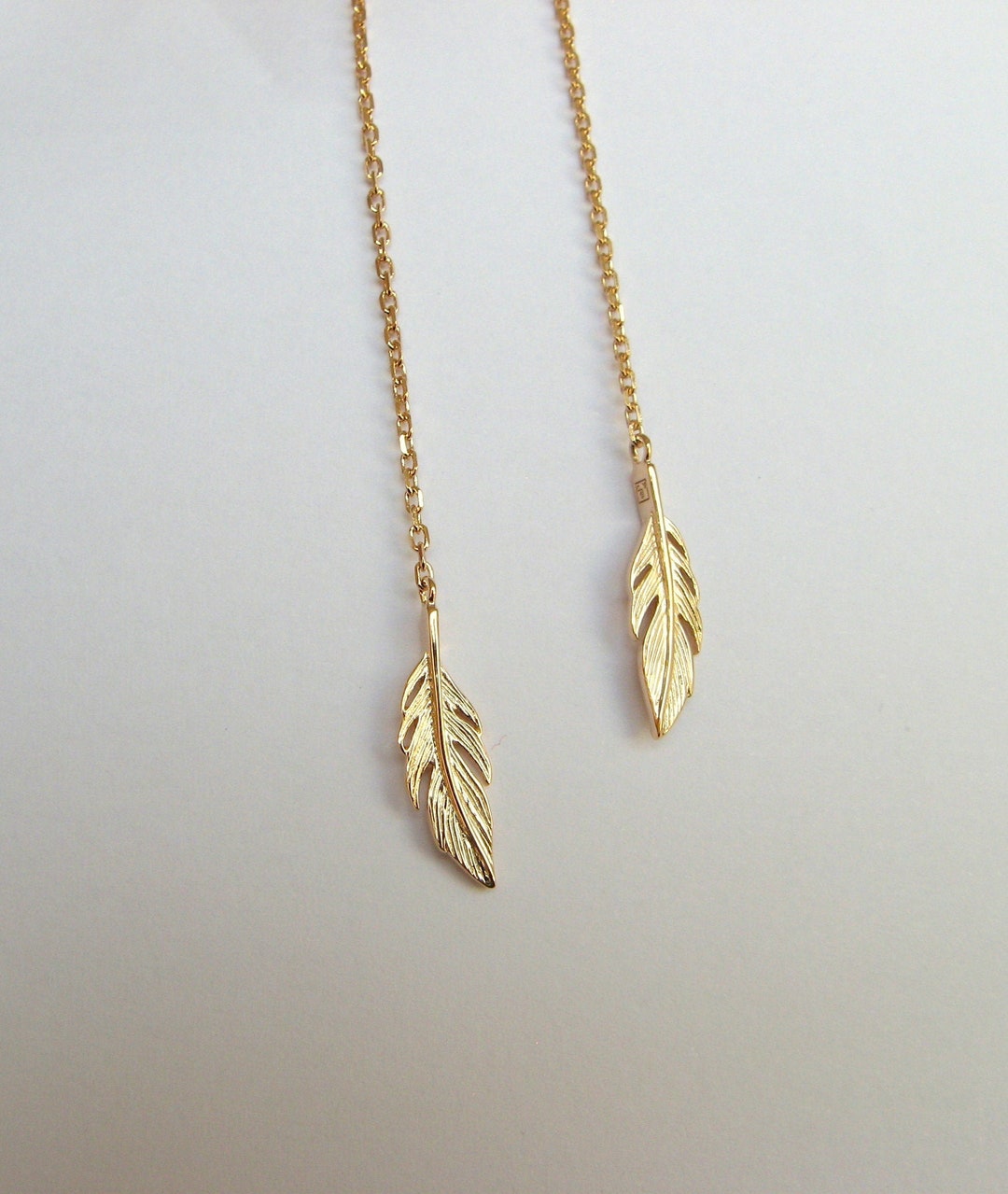 Dainty Feathers Threader Earringsfeathers Gold Earringsgold - Etsy