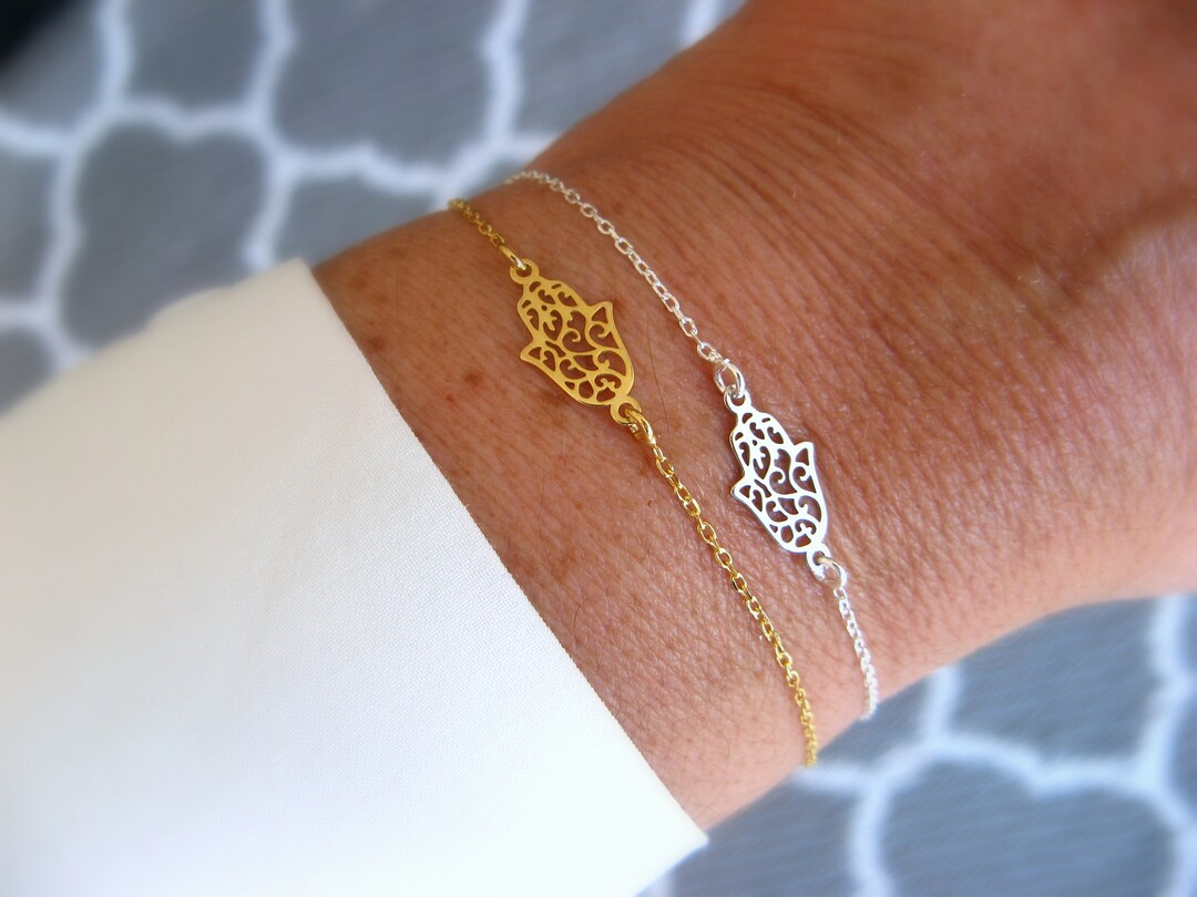 Dainty Hamsa Hand Bracelet Hand of Fatima Bracelet Sterling - Etsy