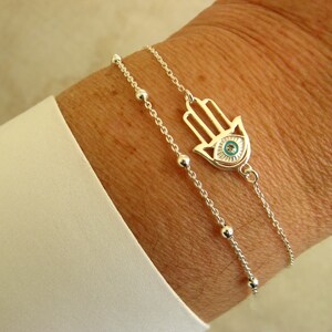 Dainty Hamsa Hand Bracelet, Hand of Fatima Bracelet, Sterling Silver Hamsa Hand Bracelet ...