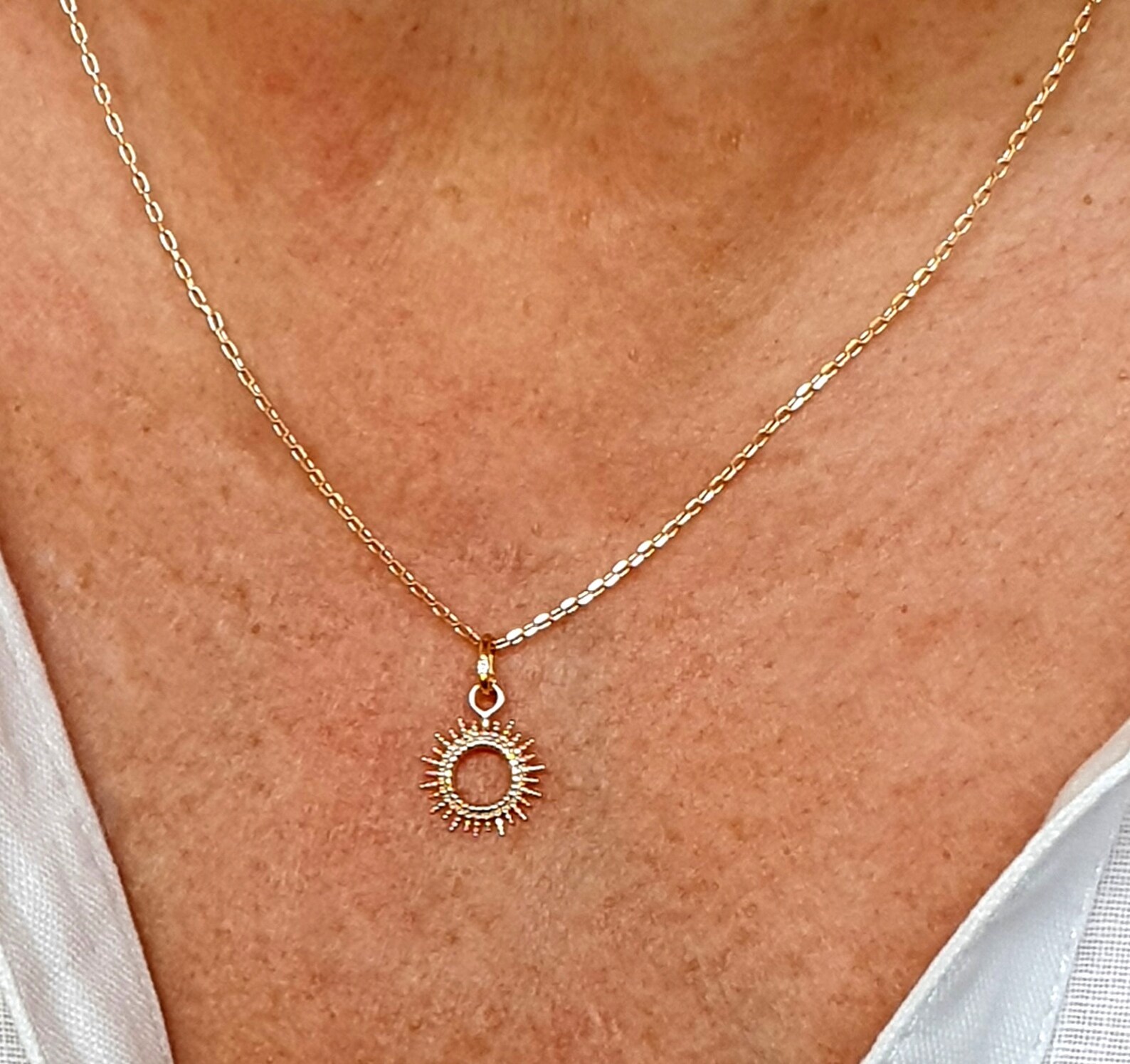 Dainty Sunshine Necklace, Sun Necklace, Gold Plated 750 Necklace ...