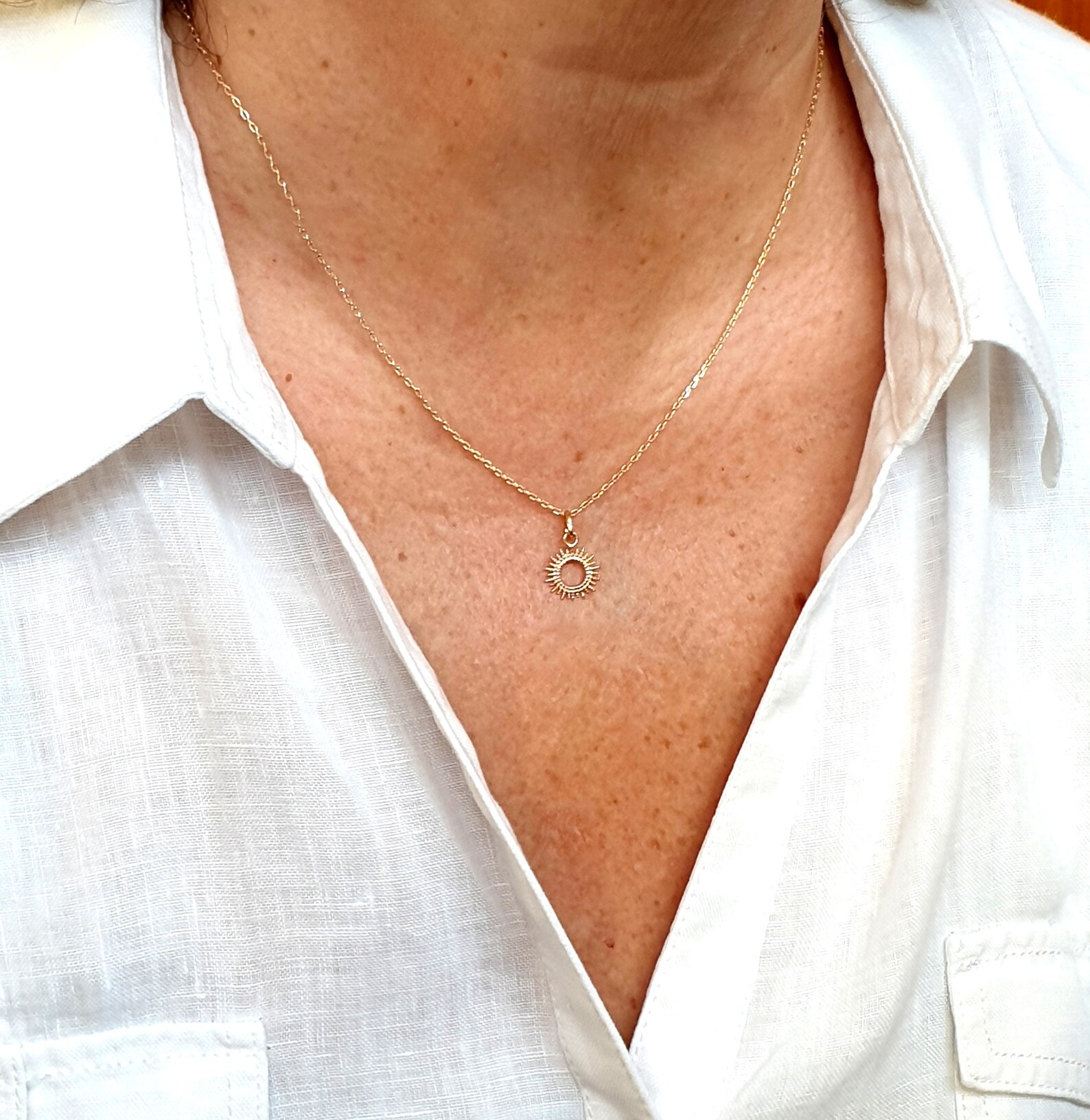 Dainty Sunshine Necklace, Sun Necklace, Gold Plated 750 Necklace ...