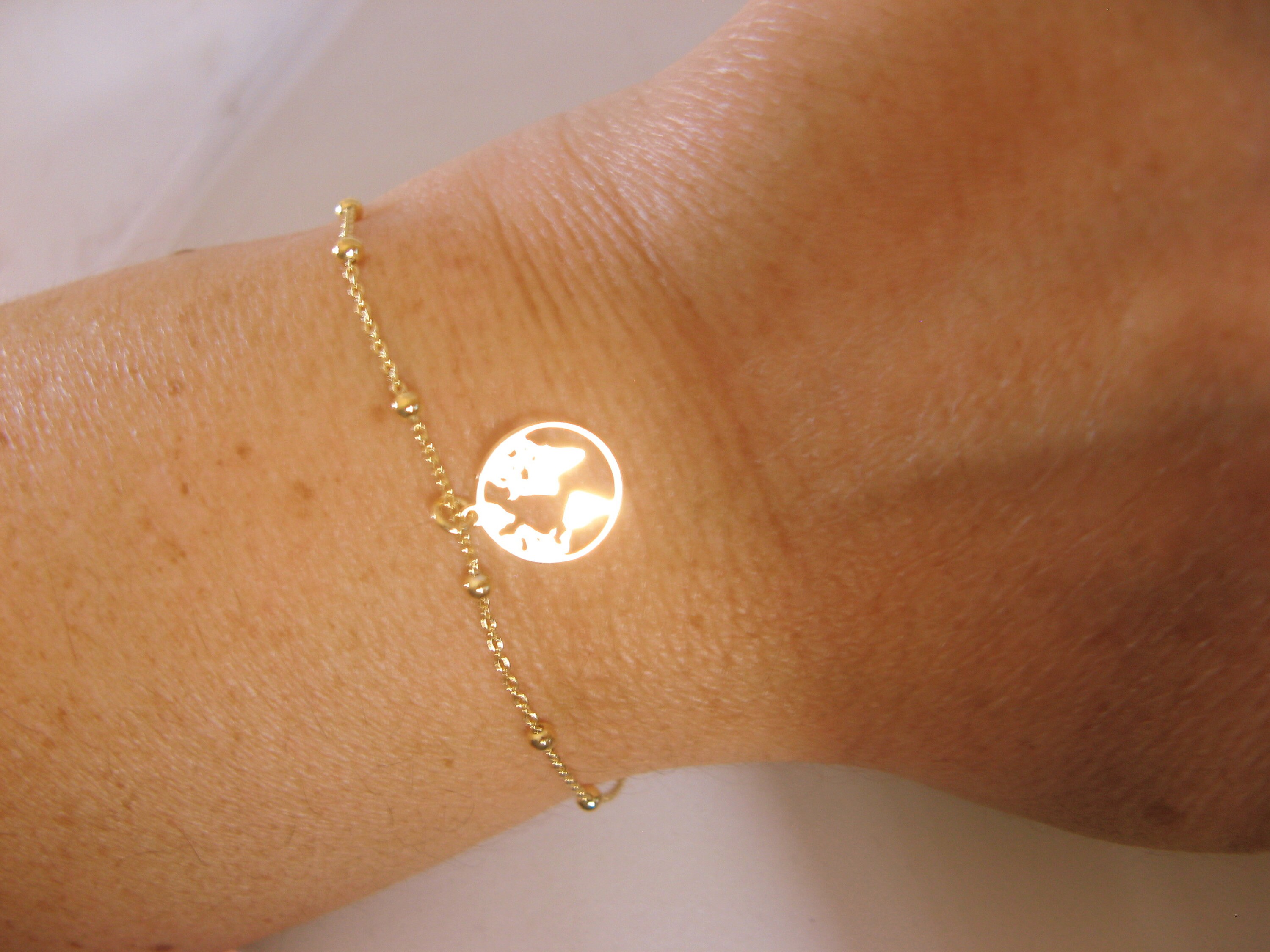 Dainty Satellite Bracelet with world map charm sterling | Etsy