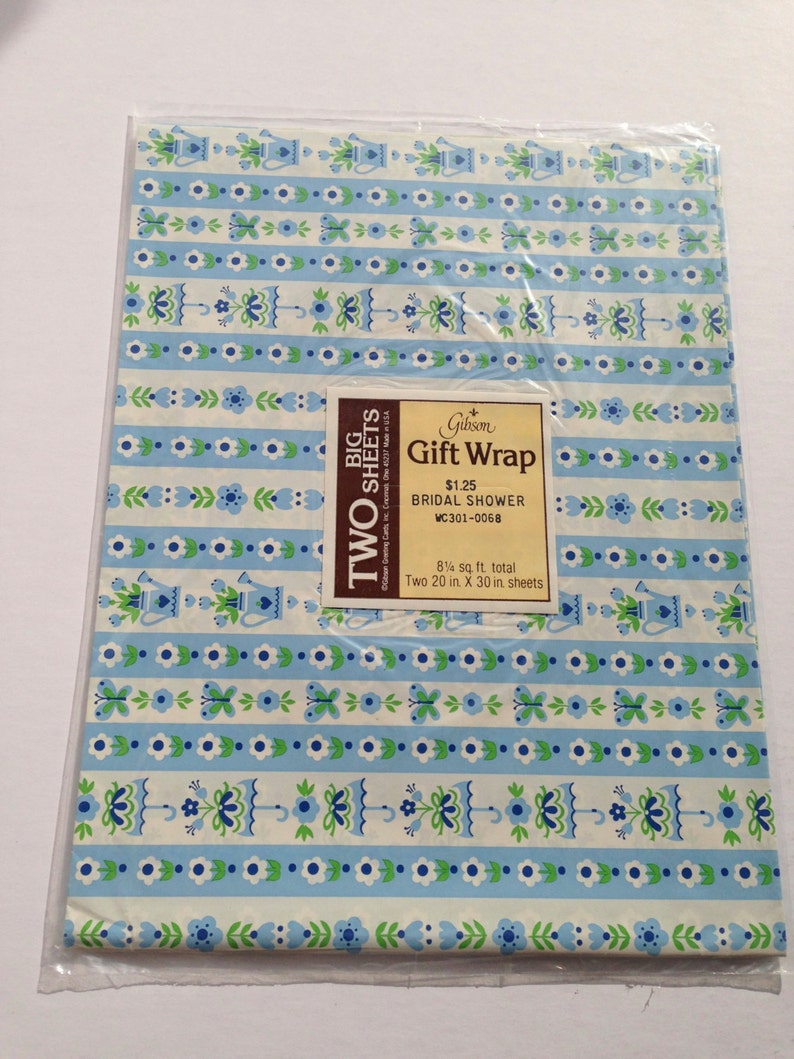 Vintage Gift Wrapping Paper Blue and Green Umbrellas Bridal Shower Wrap ...