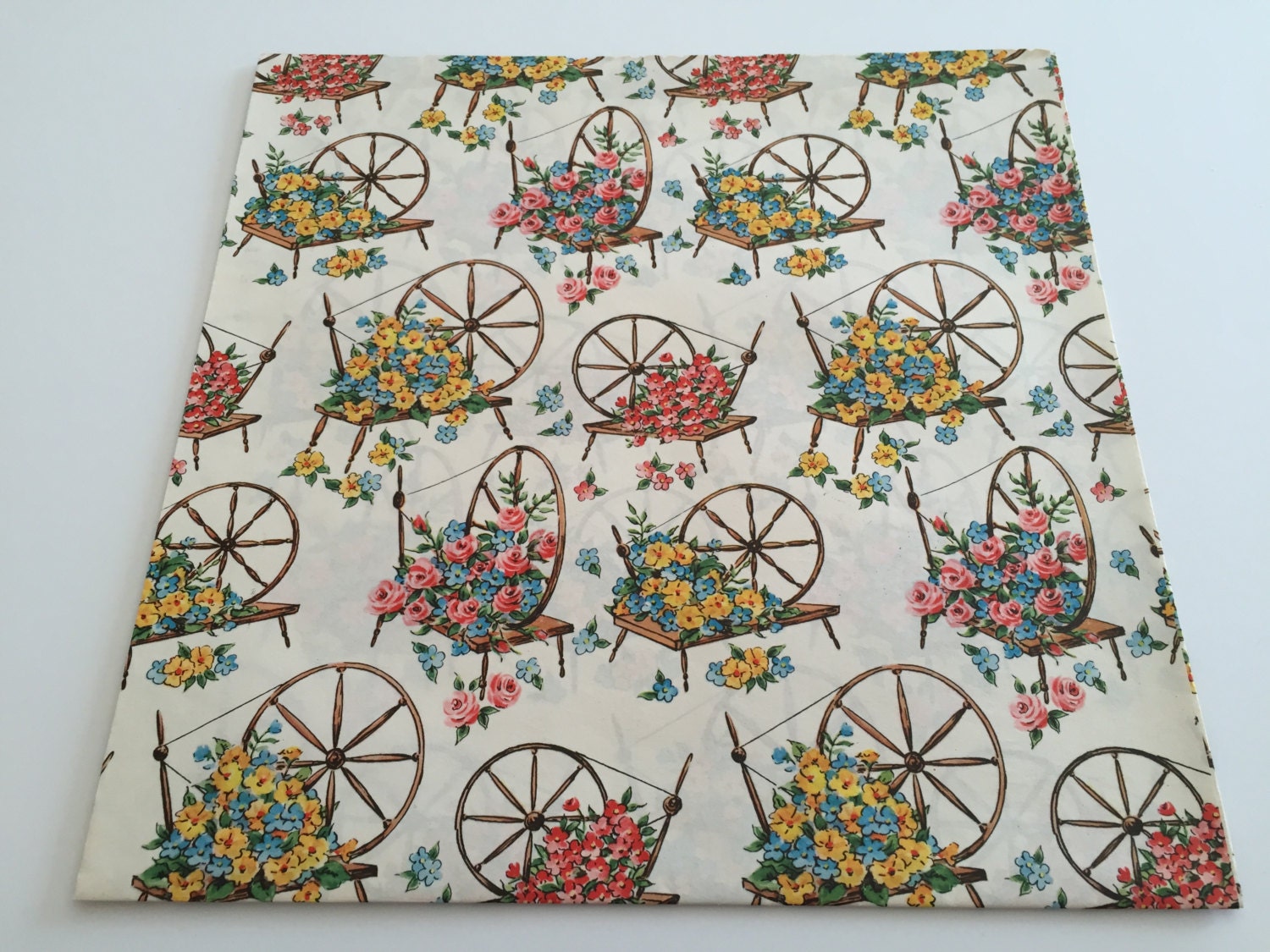 Vintage Gift Wrapping Paper - Spinning Wheel Wishes Floral Paper - All ...