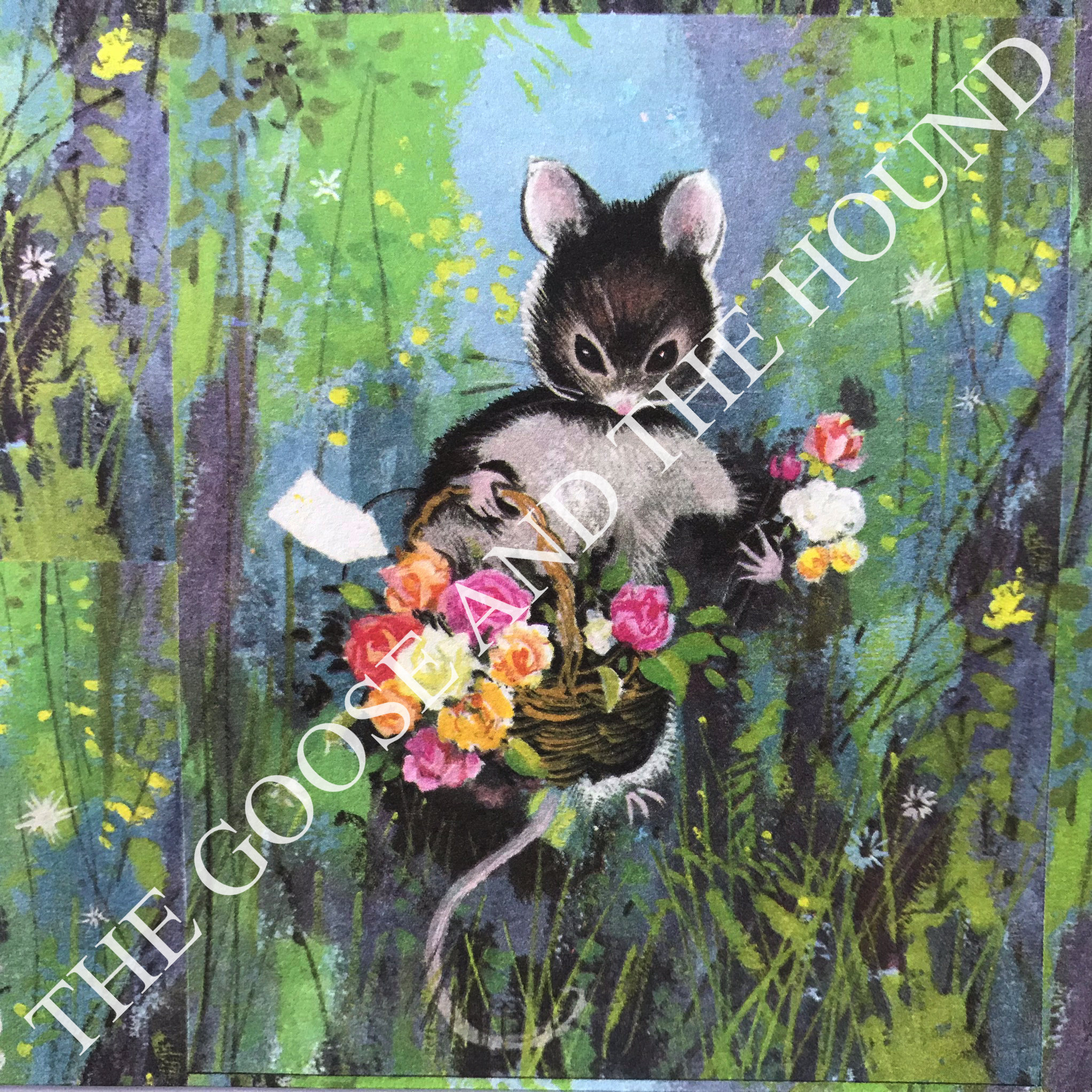 Vintage Gift Wrapping Paper Field Mouse With Floral Basket All Occasion ...