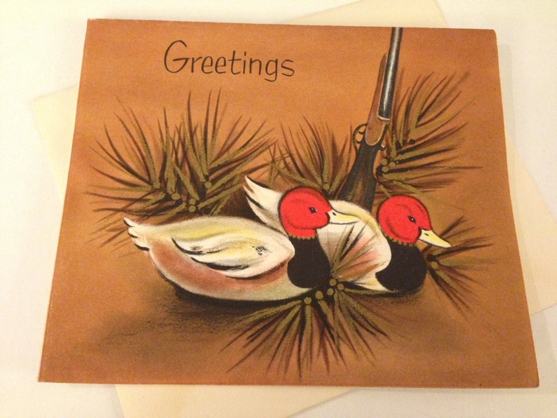 Vintage Christmas Greeting Card Gold Accented Duck Hunting - Etsy