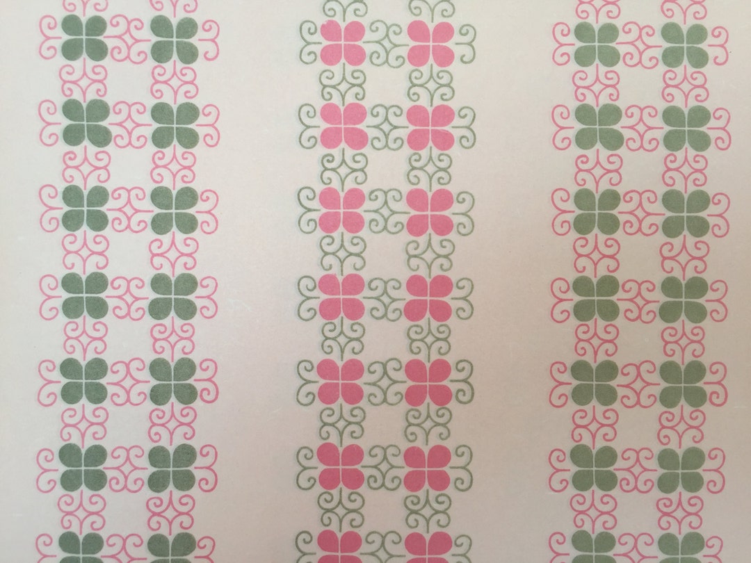 Vintage Gift Wrapping Paper - Pink and Gold Floral Scroll Stripes - All ...