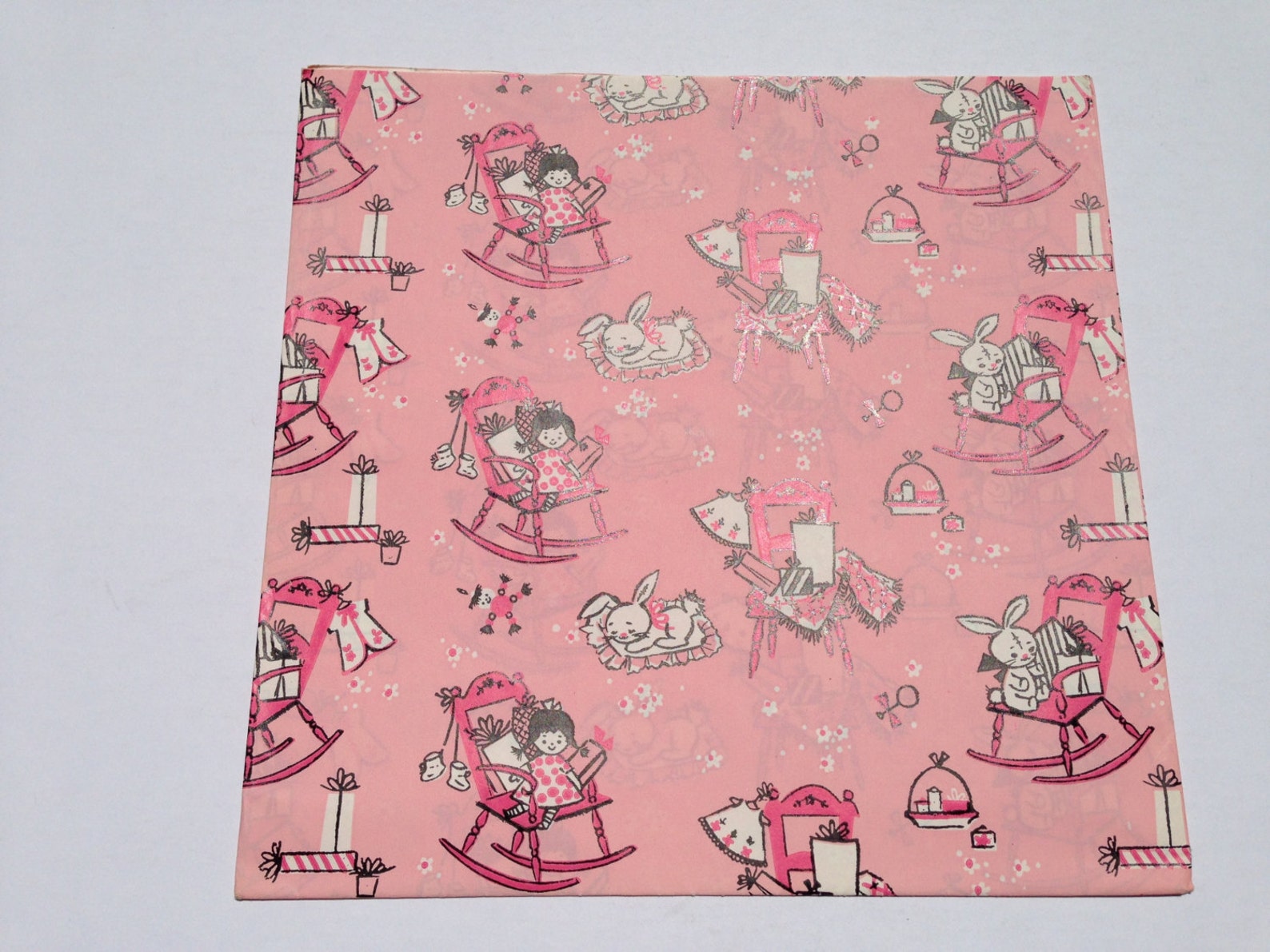 Vintage Wrapping Paper by Laurel - Pink Baby Girl Baby Shower - Bunnies ...
