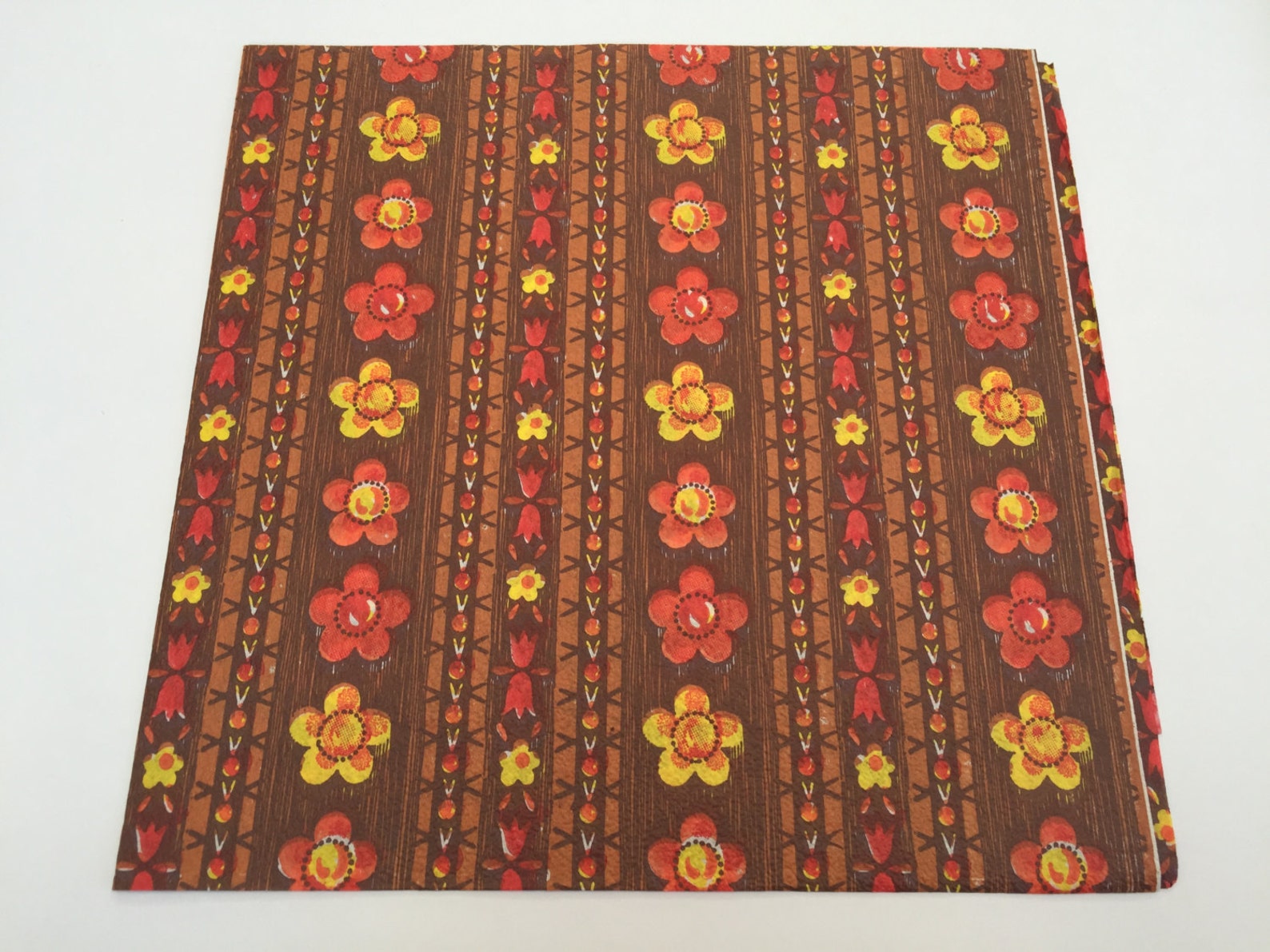Vintage Gift Wrapping Paper - Red, Yellow and Brown Floral Daisy Stripe ...