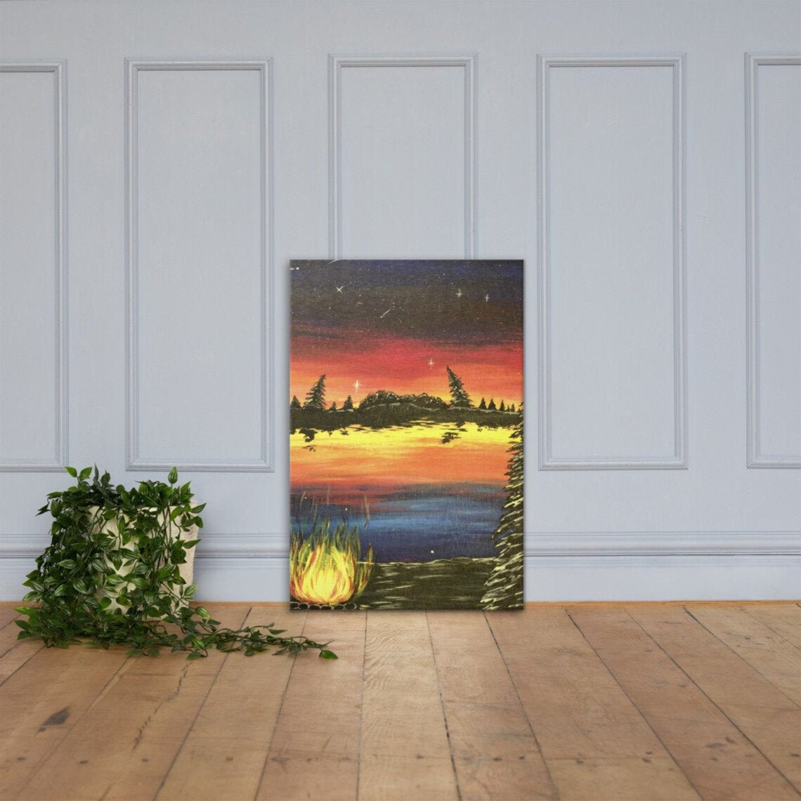 Campfire Print, Artist Painting, Abstract Landscape, Campers Gift ...