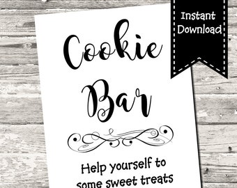 Printable Cookie Bar Sign Black and White Wedding Cookie Bar | Etsy