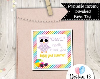 Owl Miss You End of School Year End Square Tag Digital | Etsy