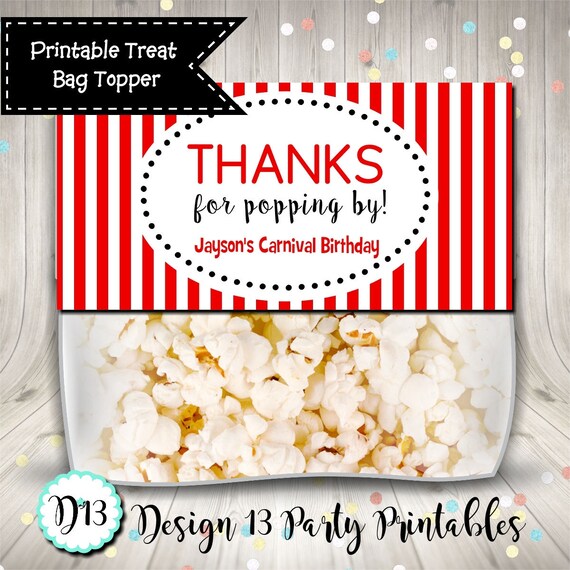 Thanks for Popping By Popcorn Treat Bag Topper Favor Digital Printable ...