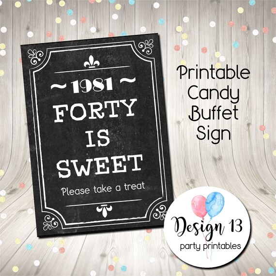 Vintage Chalkboard 40th Birthday 40 Is Sweet Sign Candy Table Candy Bar ...