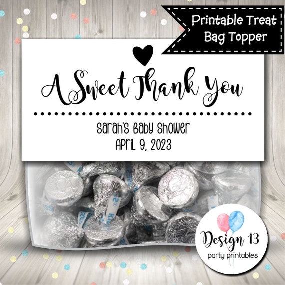 A Sweet Thank You Treat Bag Topper Black White Digital Printable by ...