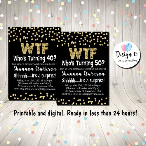 WTF Who's Turning Forty PRINTABLE Sign Funny 40th | Etsy