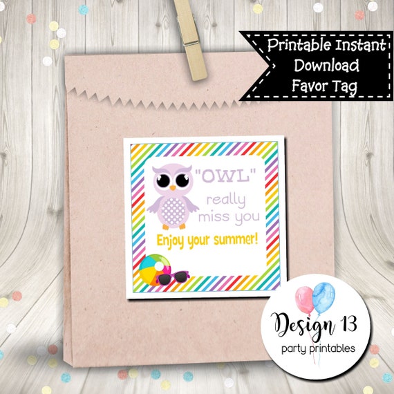 Owl Really Miss You End of School Year End Square Tag Digital Printable ...