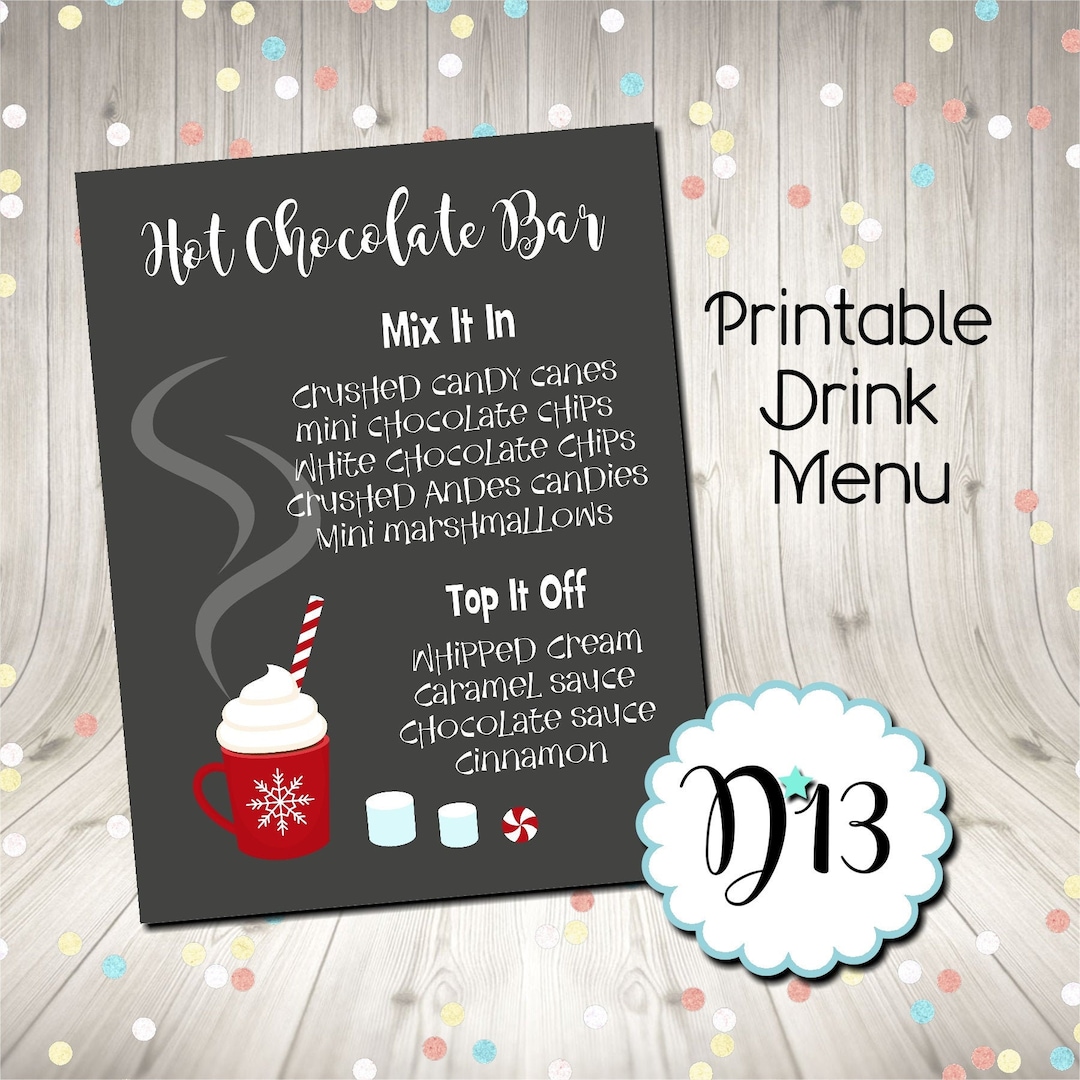 Hot Chocolate Bar Menu Sign Digital Printable INSTANT DOWNLOAD - Etsy