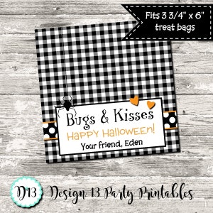 Halloween Bugs and Kisses Treat Bag Topper Favor Digital Printable - Etsy