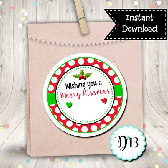 Wishing You A Merry Kissmas Favor Tag Circle Tag Gift Tag Digital ...
