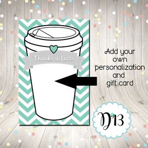 Thanks A Latte Thank You Card Printable Digital INSTANT DOWNLOAD - Etsy