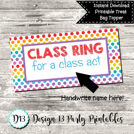 INSTANT DOWNLOAD Ring Pop Class Ring End of School Year End Treat Bag ...