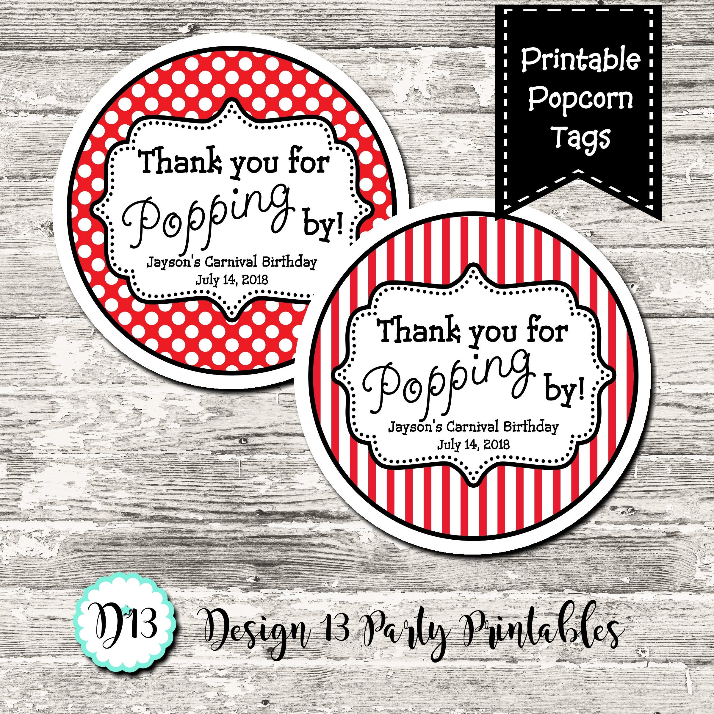 Thank You For Popping By Popcorn Label Favor Tags Circle Tags Etsy