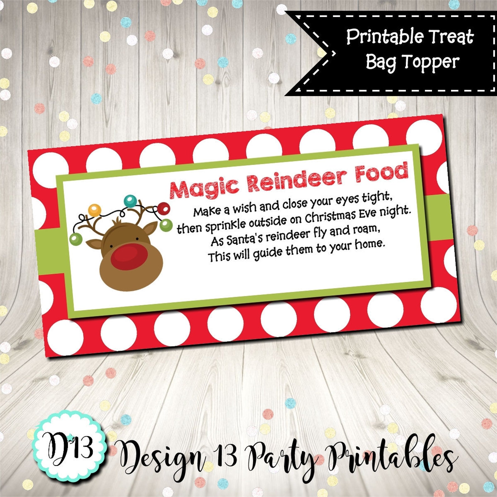 Reindeer Food Christmas Treat Bag Topper Digital Printable - Etsy