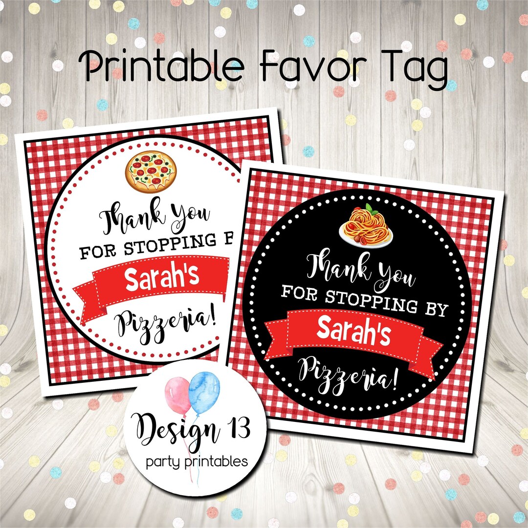 Pizza Pasta Party Birthday Party Favor Tag Squaretag Printable Digital ...