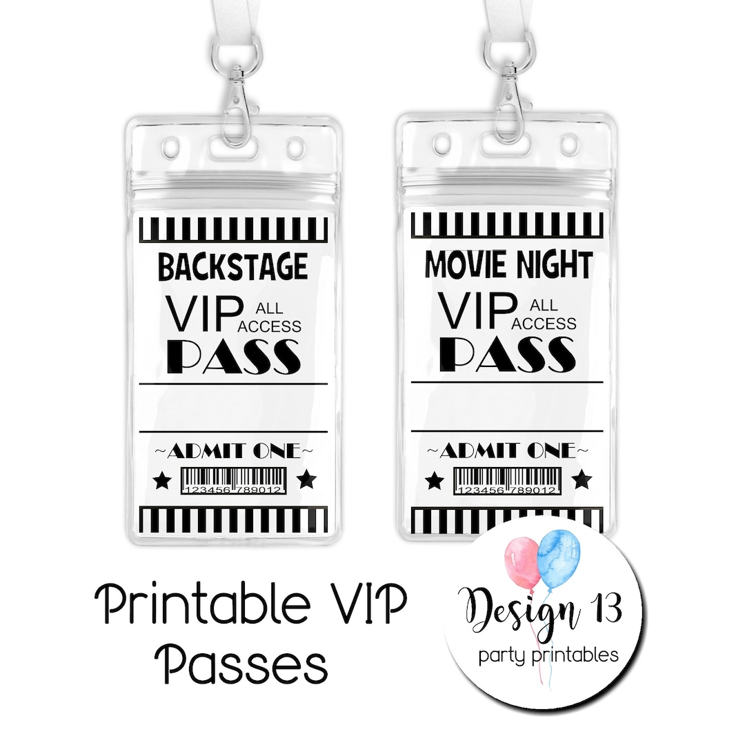 Printable VIP Pass Backstage Movie Limo Gamer Digital Instant Download ...