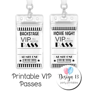 Printable VIP Pass Backstage Movie Limo Gamer Digital Instant Download ...