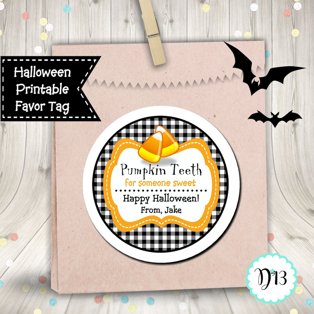 Pumpkin Teeth Candy Corn Halloween Circle Tag Digital Printable - Etsy