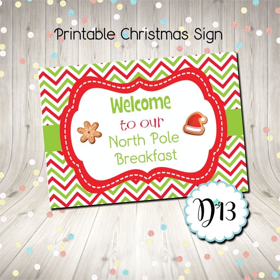 North Pole Breakfast Christmas Chevron Sign Digital Printable Instant ...