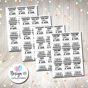 Printable VIP Pass Backstage Movie Limo Gamer Digital Instant Download ...
