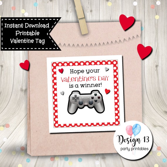 Gamer Valentine Square Tag Favor Tag Digital Printable INSTANT DOWNLOAD ...