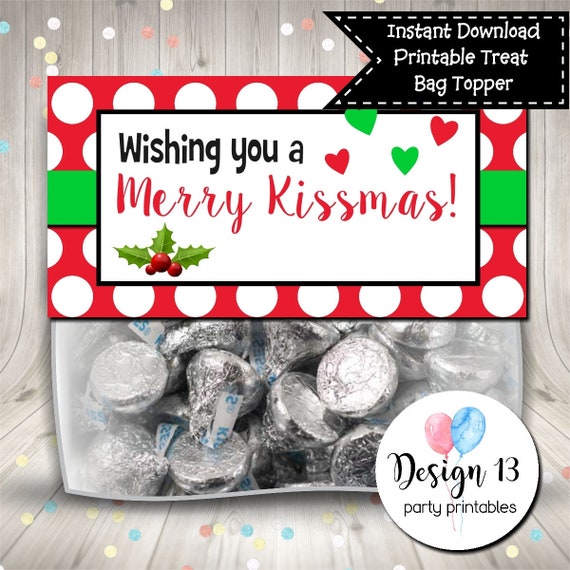 Wishing You A Merry Kissmas Christmas Treat Bag Topper Digital ...
