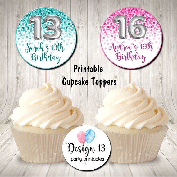 Foil Balloon Birthday Cupcake Toppers Colorful Confetti Any Age ...