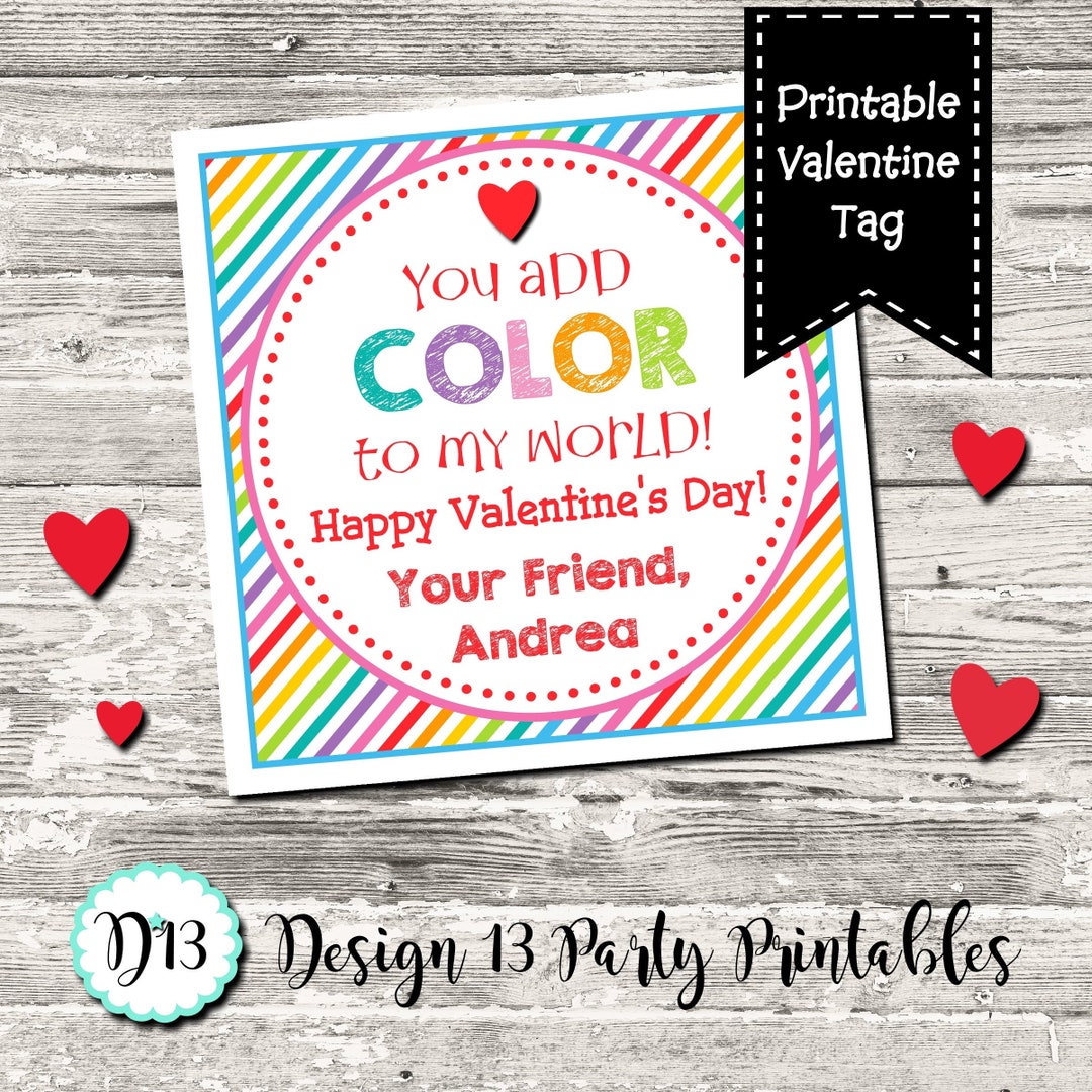 Valentine You Add Color to My World Square Tag Digital Printable - Etsy