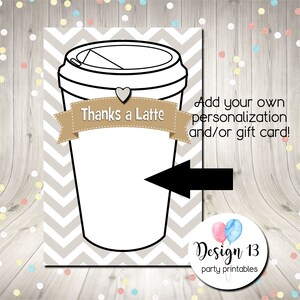 Thanks A Latte Thank You Card Printable Digital INSTANT DOWNLOAD - Etsy