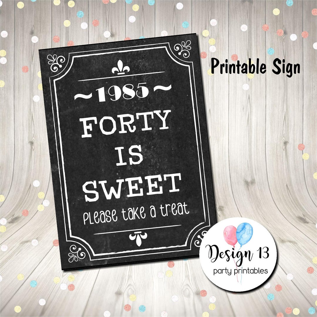 Vintage Chalkboard 40th Birthday 40 is Sweet Sign Candy Table Candy Bar ...