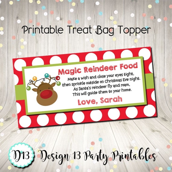 Reindeer Food Christmas Treat Bag Topper Favor Digital Printable by ...