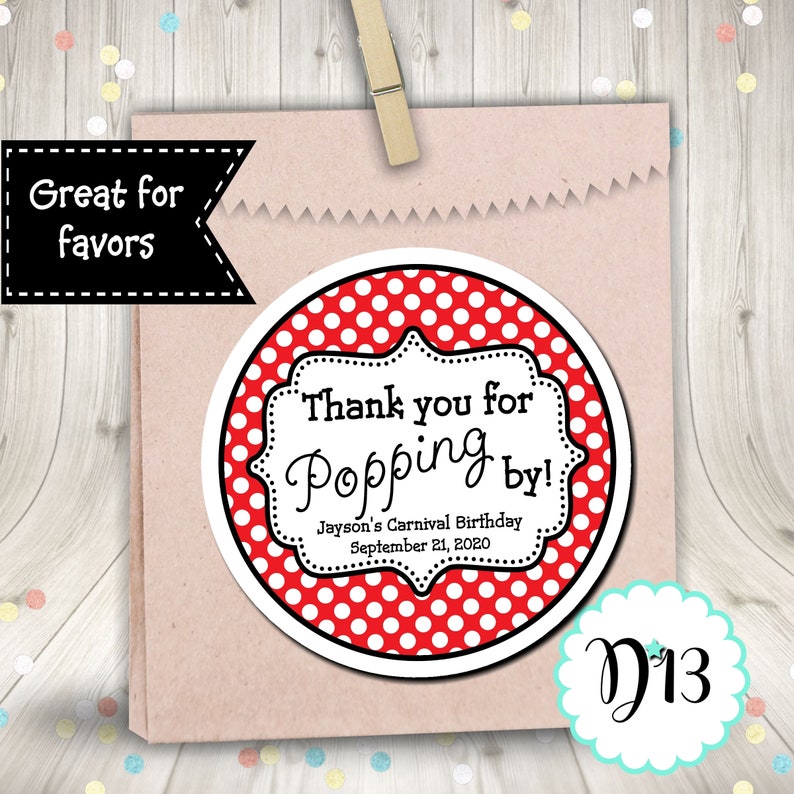Thank You for Popping by Popcorn Label Favor Tags Circle Tags | Etsy