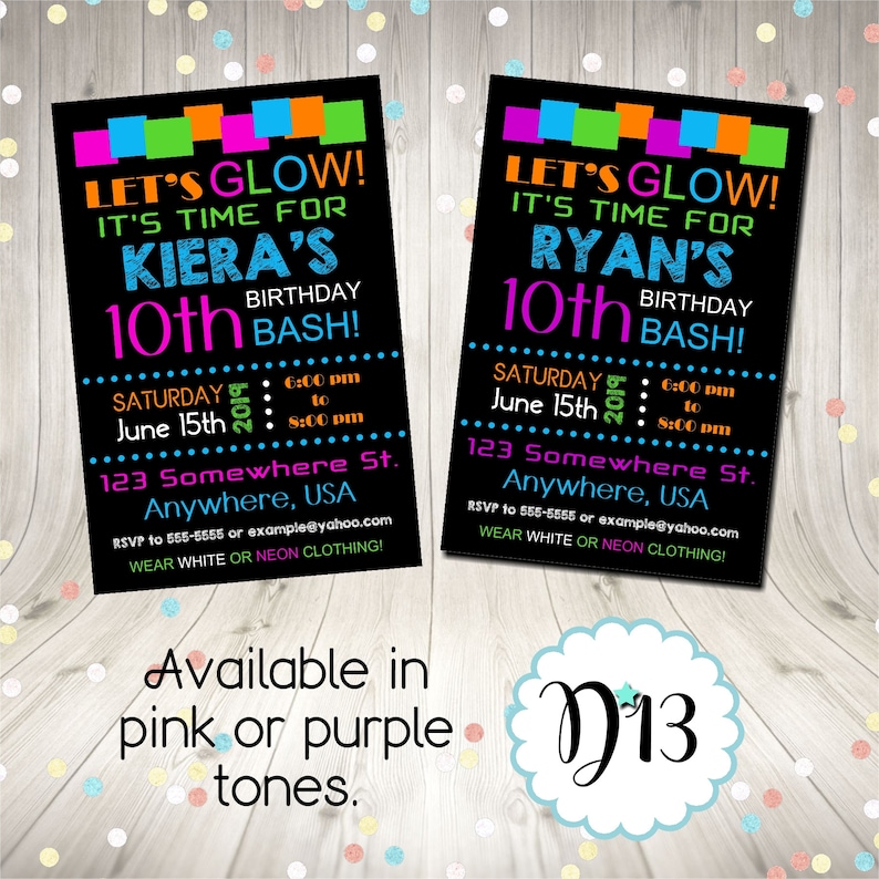 Glow Neon Birthday Party Invitation Printable Digital | Etsy