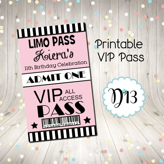 Limo Pass VIP Pass Backstage Pass Birthday Party Favor Digital ...