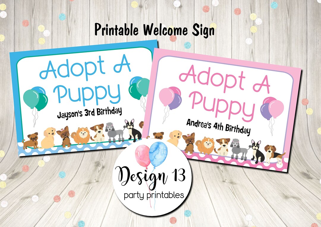 Puppy Adoption Sign Adopt A Puppy Sign Digital Printable - Etsy