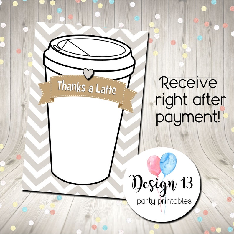 Thanks A Latte Thank You Card Printable Digital INSTANT | Etsy