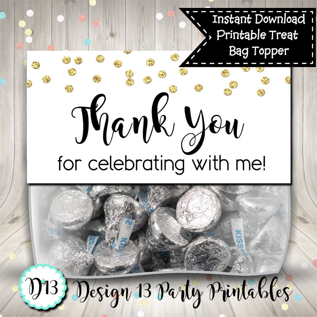 Gold Confetti Thank You Treat Bag Topper Thanks for Celebrating With Me ...