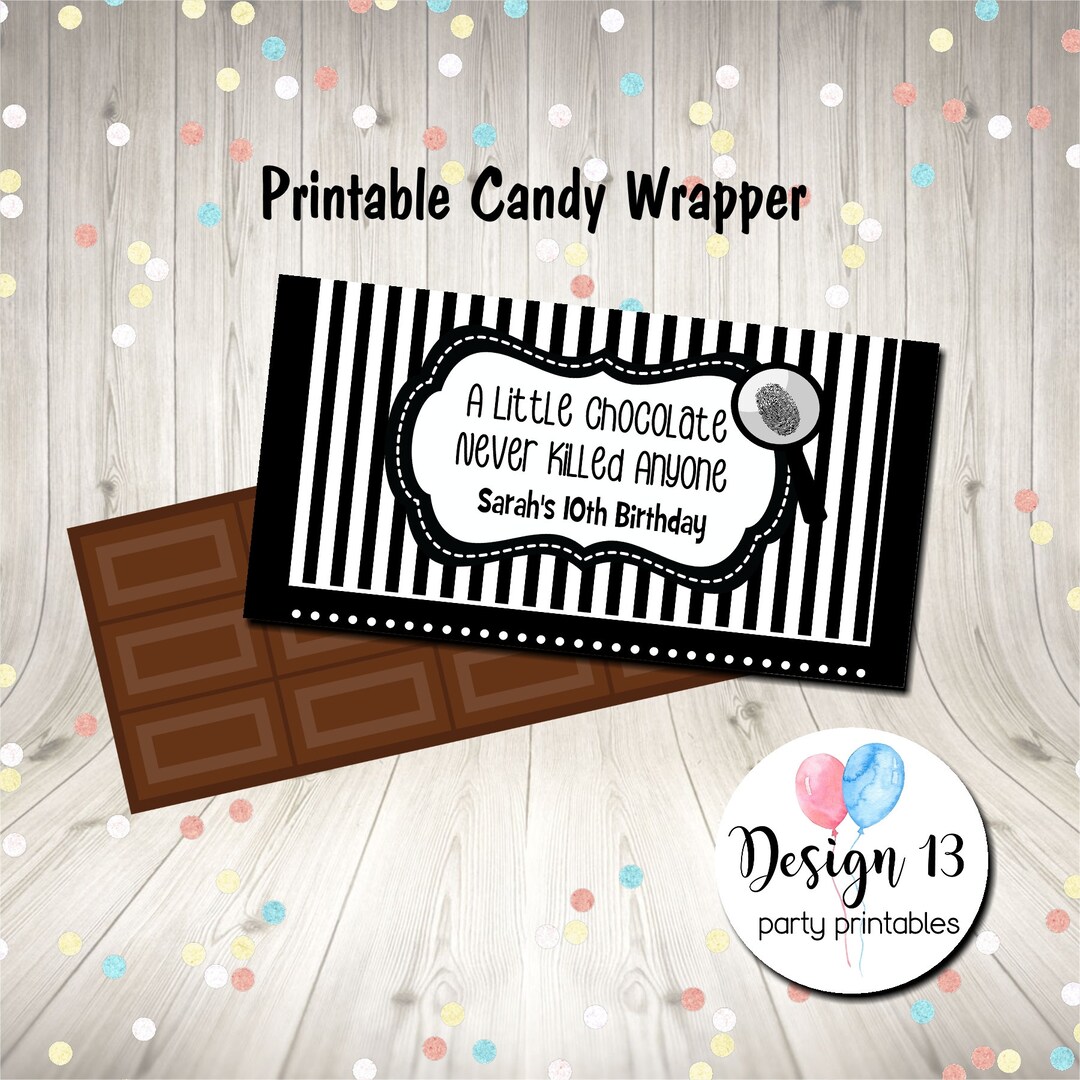 Murder Mystery Black White Stripe With Gold Birthday Party Candy Bar ...