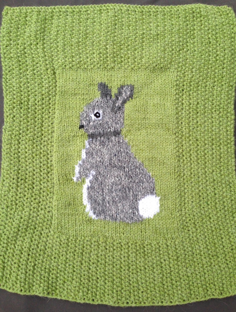 Rabbit baby blanket knitting pattern. | Etsy