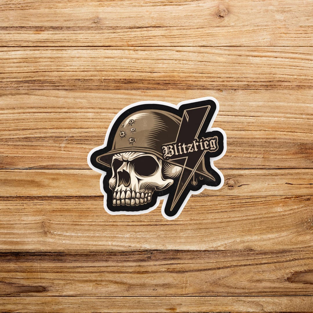 Blitzkrieg Skull Helmet Sticker WWII German Military Death Head Decal ...